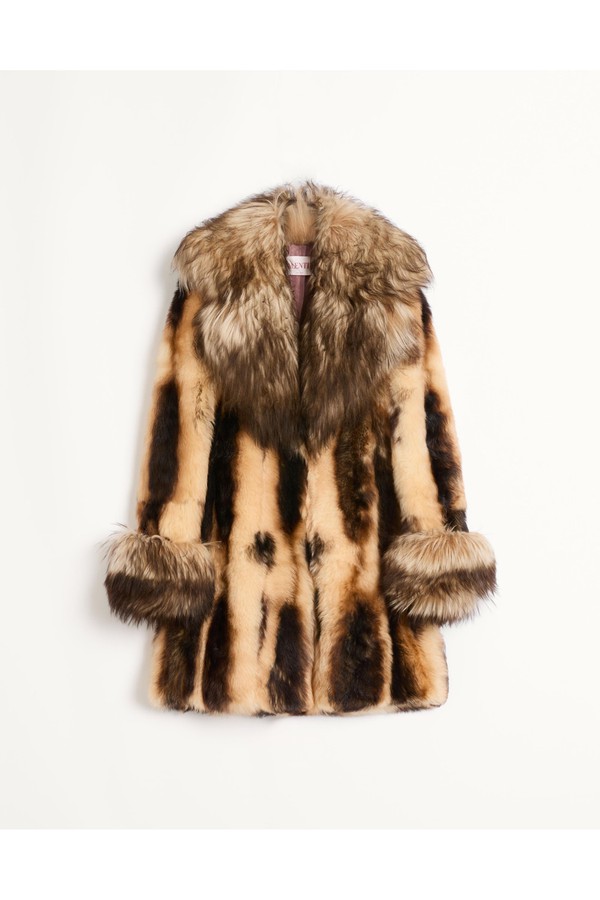 Valentino Garavani Shearling Coat - Black / Brown / Stripe
